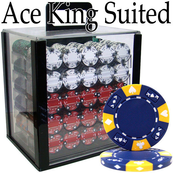 Ace King Suited 14 Gram Clay Poker Chips in Acrylic Carrier - 1000 Ct ...