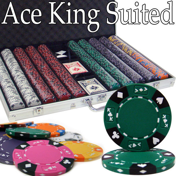 Ace King Suited 14 Gram Clay Poker Chips in Standard Aluminum Case - 1 ...