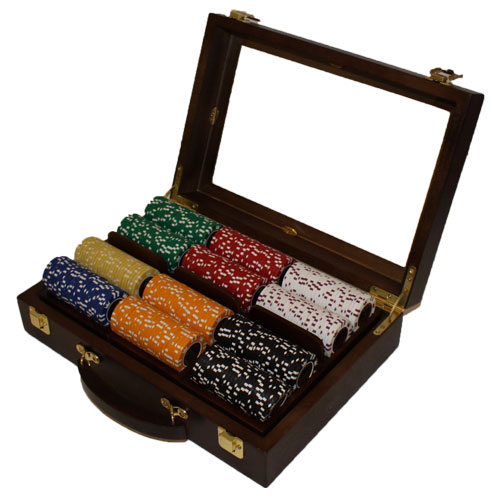 Coin Inlay 15 Gram Clay Poker Chips in Wood Walnut Case - 300 Ct ...