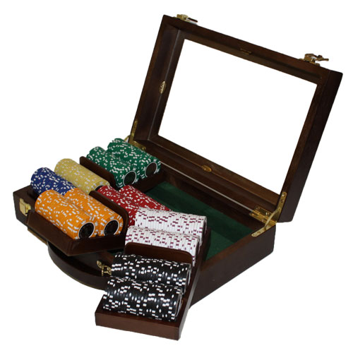 Coin Inlay 15 Gram Clay Poker Chips in Wood Walnut Case - 300 Ct ...