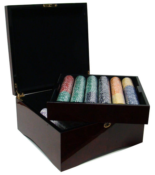 Coin Inlay 15 Gram Clay Poker Chips in Wood Mahogany Case - 750 Ct ...