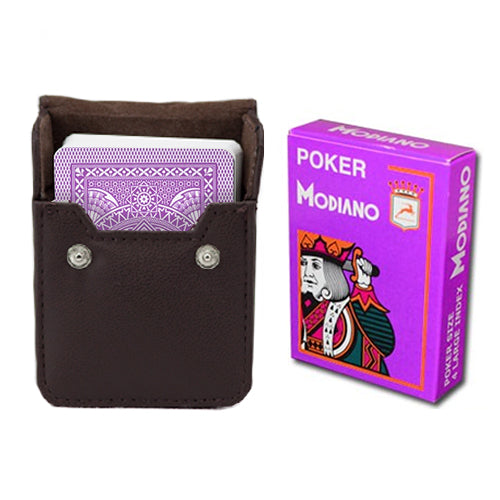 Modiano Cristallo Purple Poker Size Jumbo 4 PIP Index In Leather Case ...