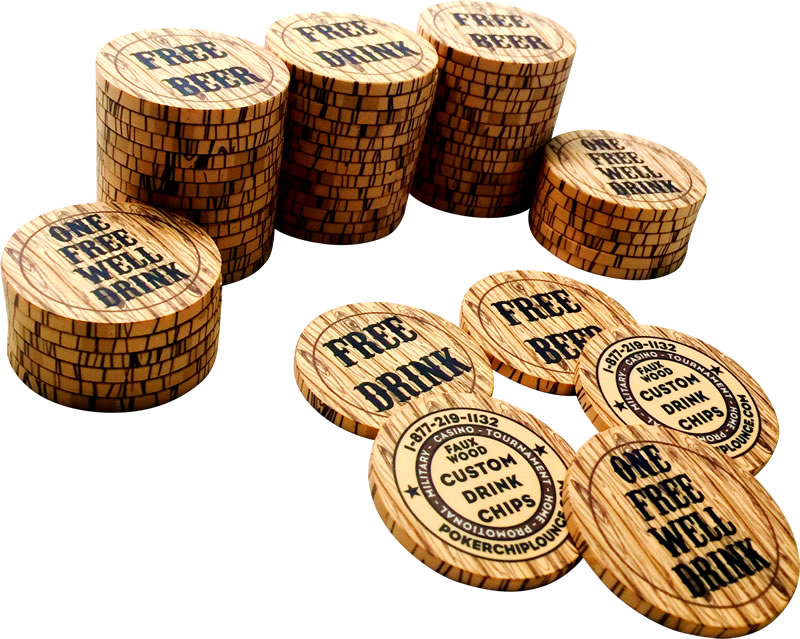 Premium Custom Drink Token Chips - Faux Wood – Poker Chip Lounge