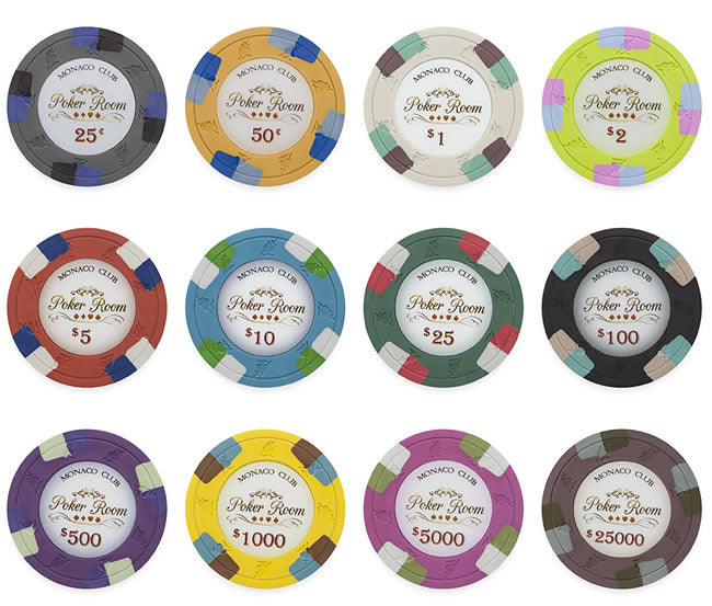 Monaco Club 13.5 Gram Clay Poker Chip Sample Pack - 12 Chips – Poker ...